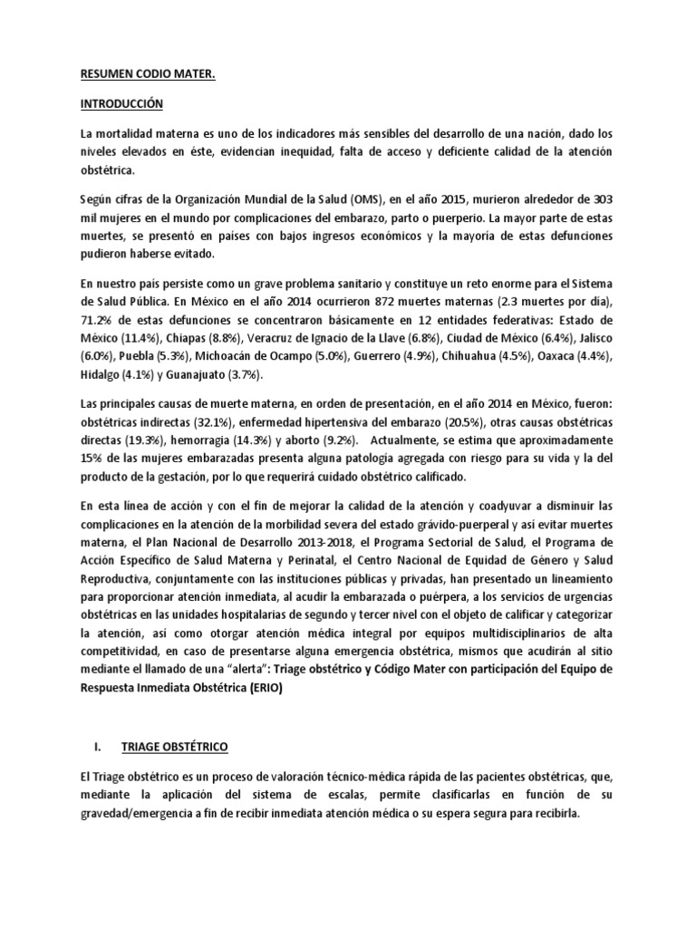 Codigo Mater | PDF | Muerte materna | Enfermería