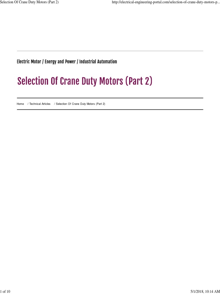 Selection of Crane Duty Motors (Part 2) | PDF | Electric Motor ...