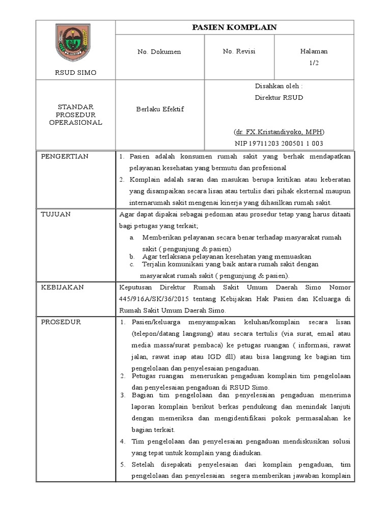 Spo Pasien Komplain Rsud Simo | PDF