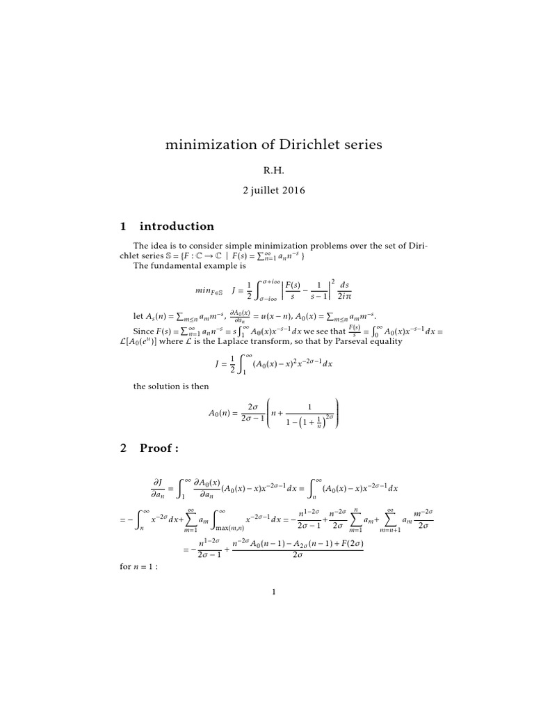 Minimization of Dirichlet Series | PDF | Analysis | Teaching Mathematics