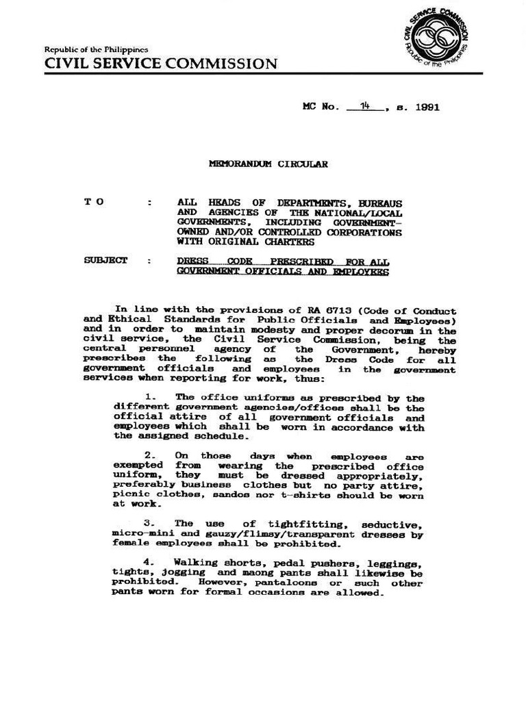 Dress Code For All Govt Officials - Employees | PDF