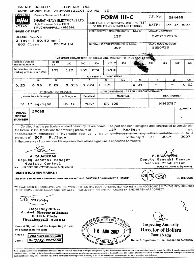 Bhel Form Iiic | PDF