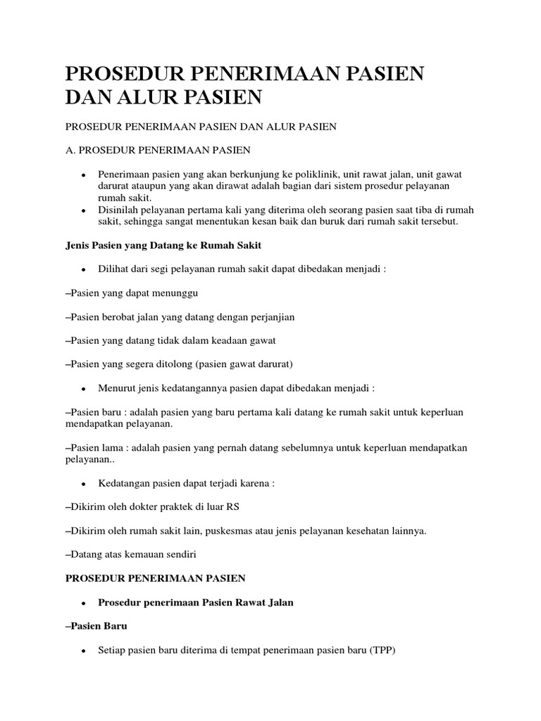 Prosedur Penerimaan Pasien Dan Alur Pasien | PDF