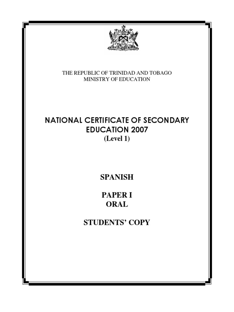 NCSE 2007 Spanish Paper 1 Oral Student's PDF | PDF | Habla | Vocabulario