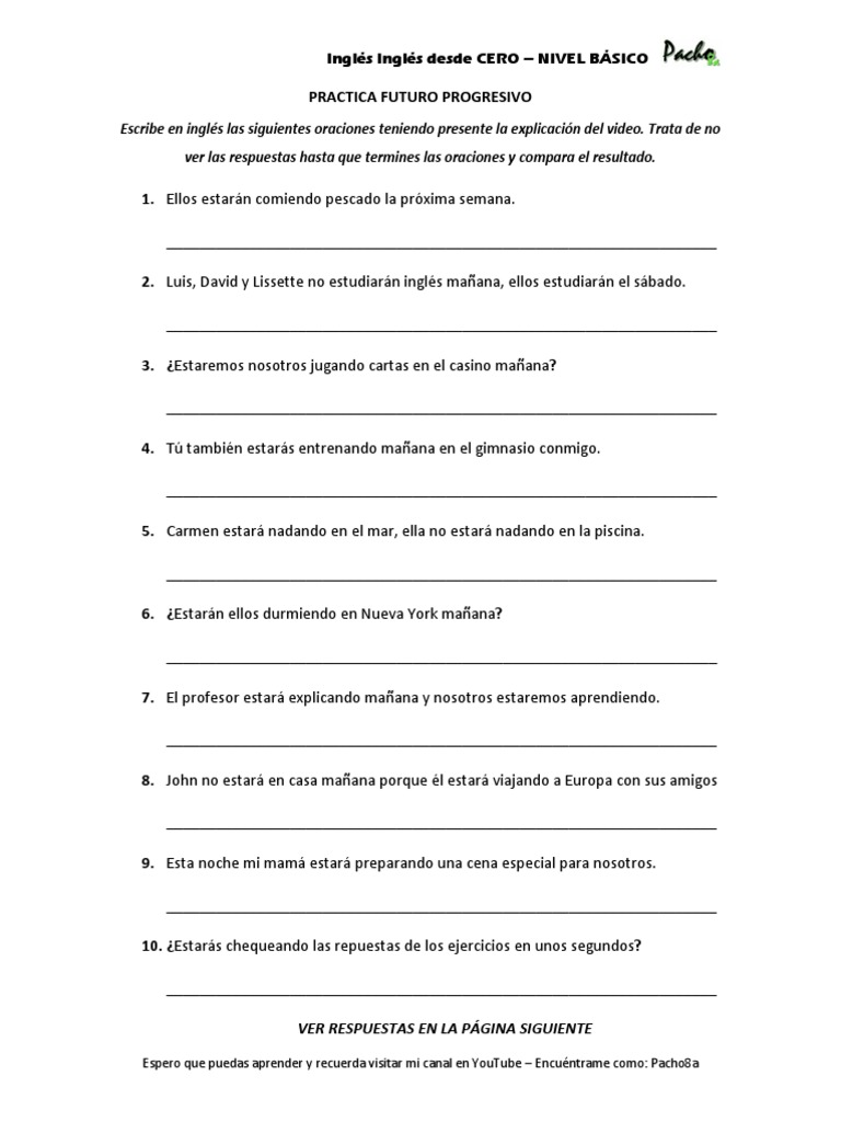 Práctica Futuro Progresivo en Inglés | PDF | Ocio