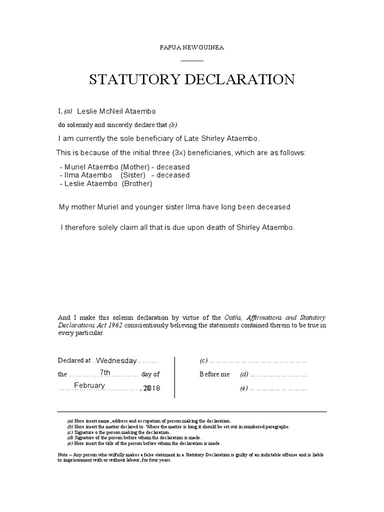 Statuory Declaration PDF | PDF