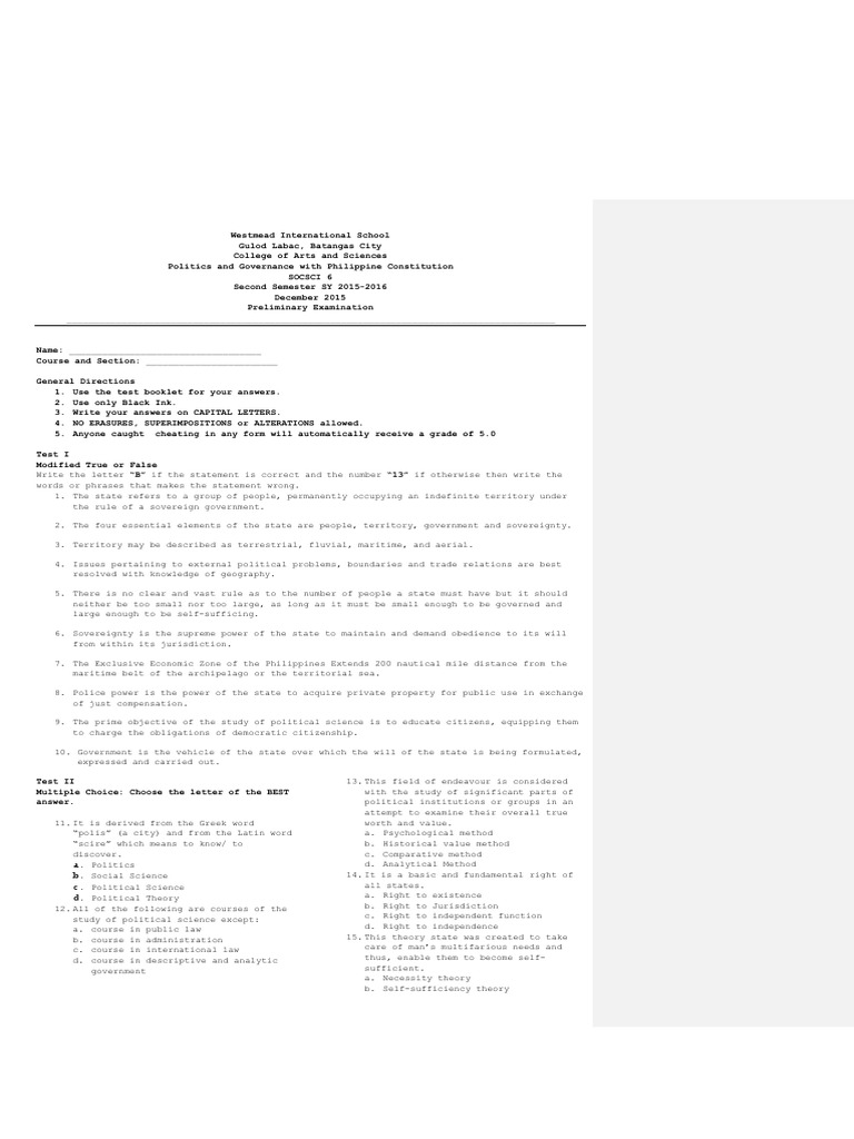 Politics & Governance Exam 2015 | PDF | Constitution | Theory
