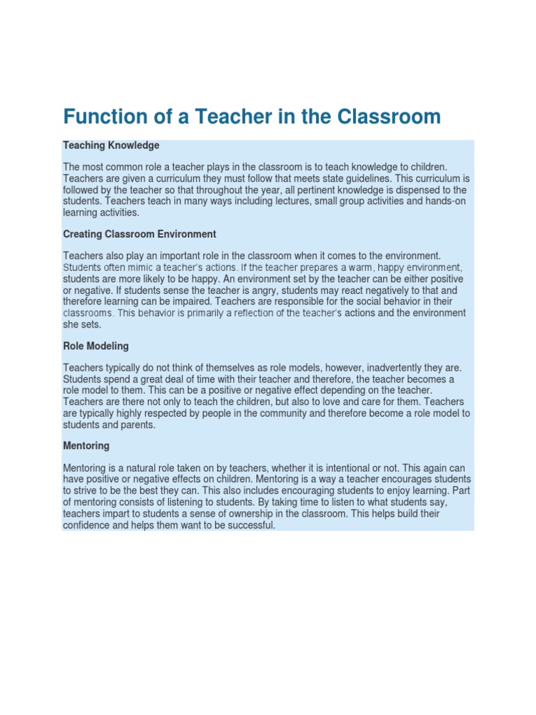 Function of A Teacher in The Classroom | PDF | Career & Growth | Self ...