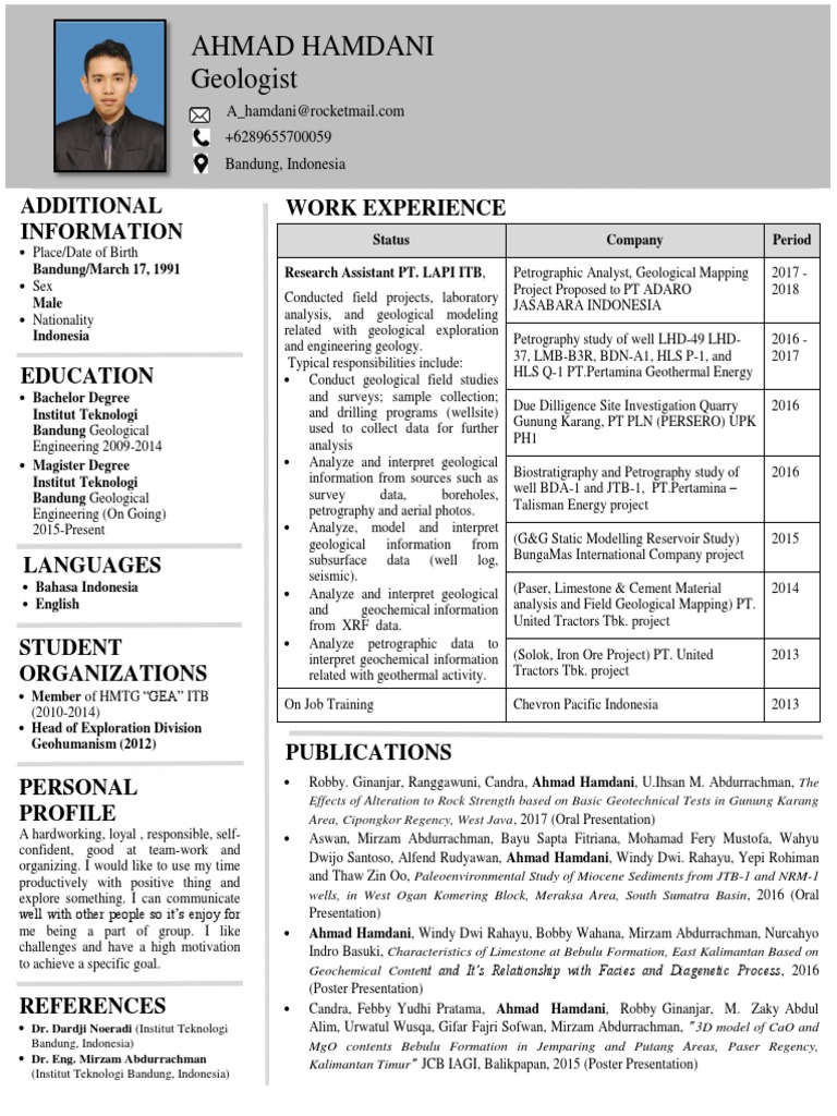 Curriculum Vitae Ahmad 2018 | PDF | Geology | Earth Sciences