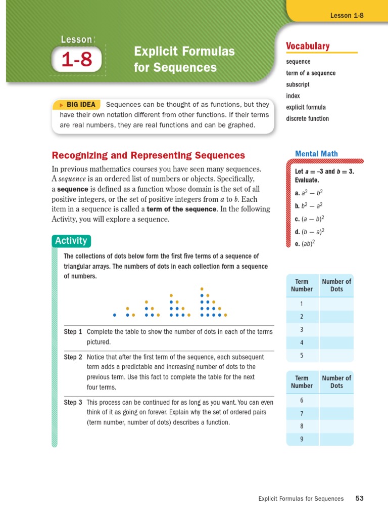 Explicit Formulas For Sequences: Vocabulary | PDF | Sequence | Function (Mathematics)