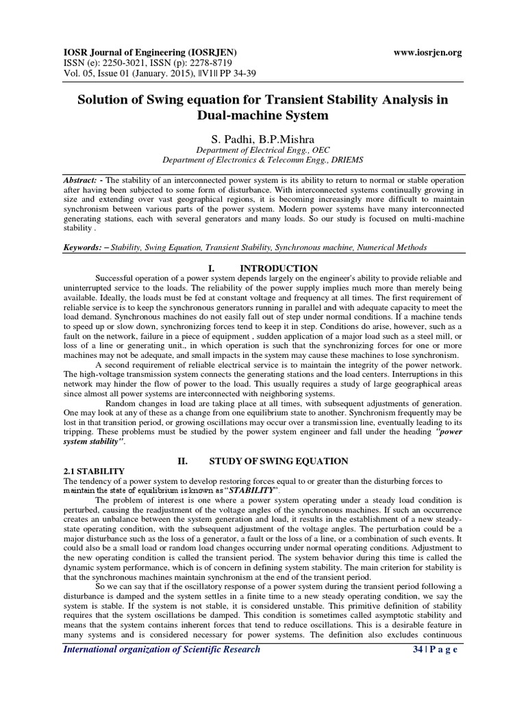 Swing Equation | PDF | Stability Theory | Electromagnetism