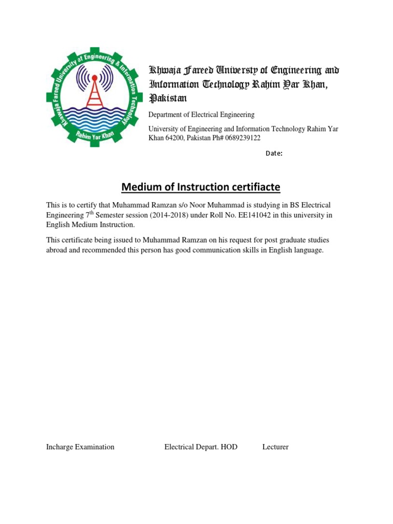 Medium of Instruction Certifiacte | PDF