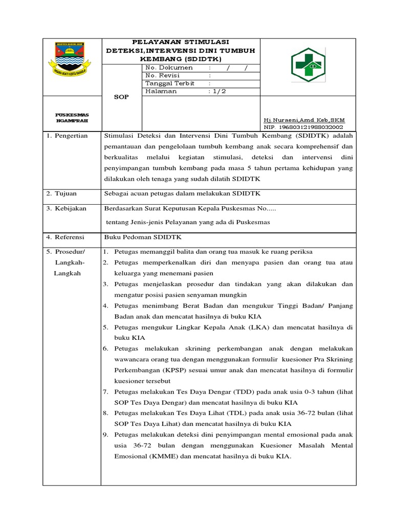 Prosedur SDIDTK untuk Tumbuh Kembang Anak | PDF