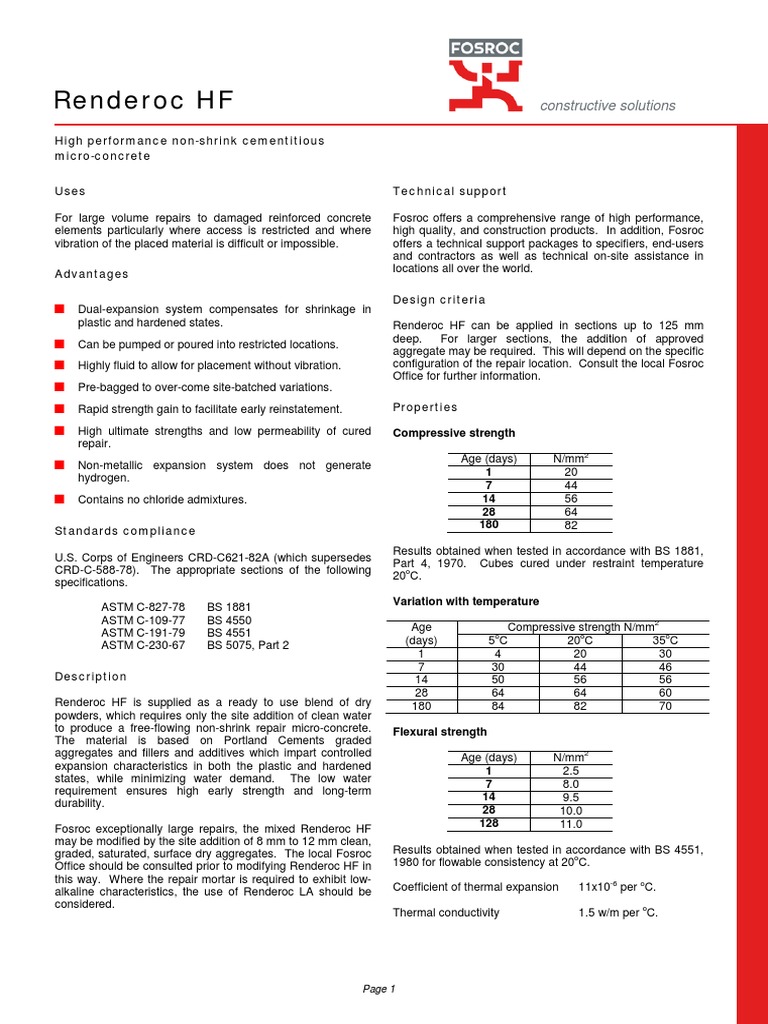 TDS Renderoc HF Saudi Arabia | PDF | Reinforced Concrete | Concrete