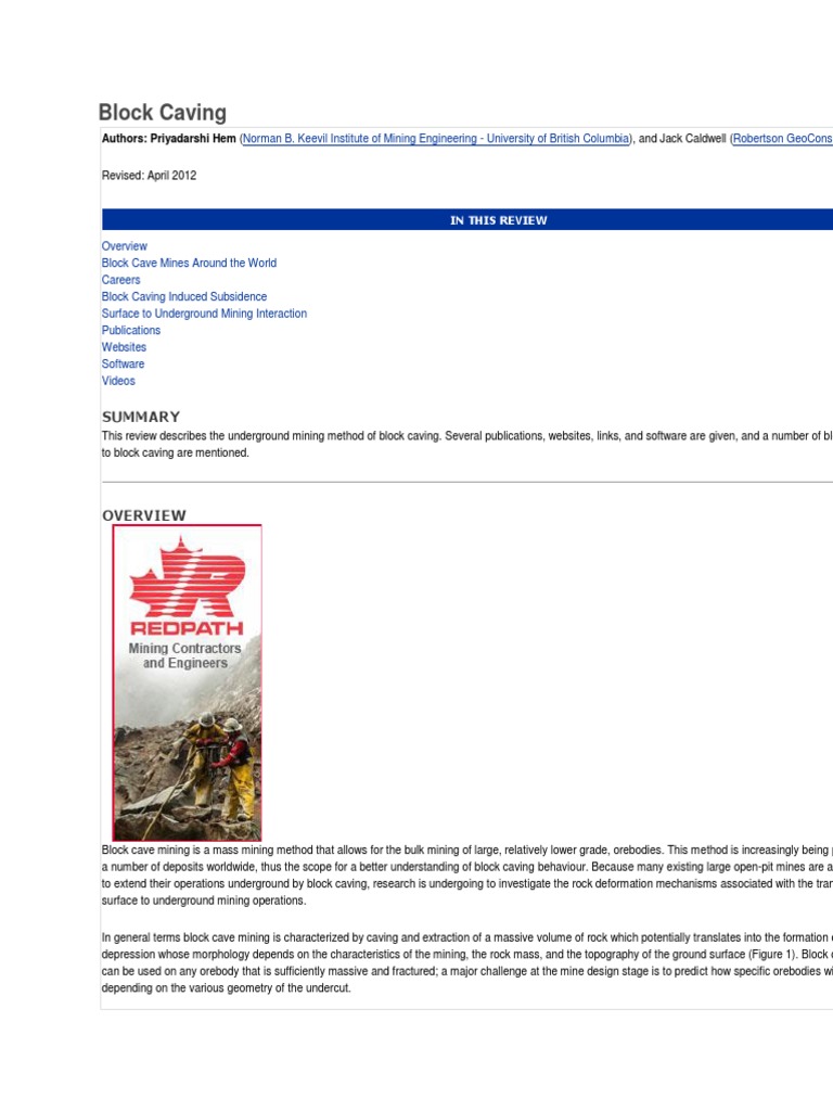 Block Caving | PDF | Mining | Nature