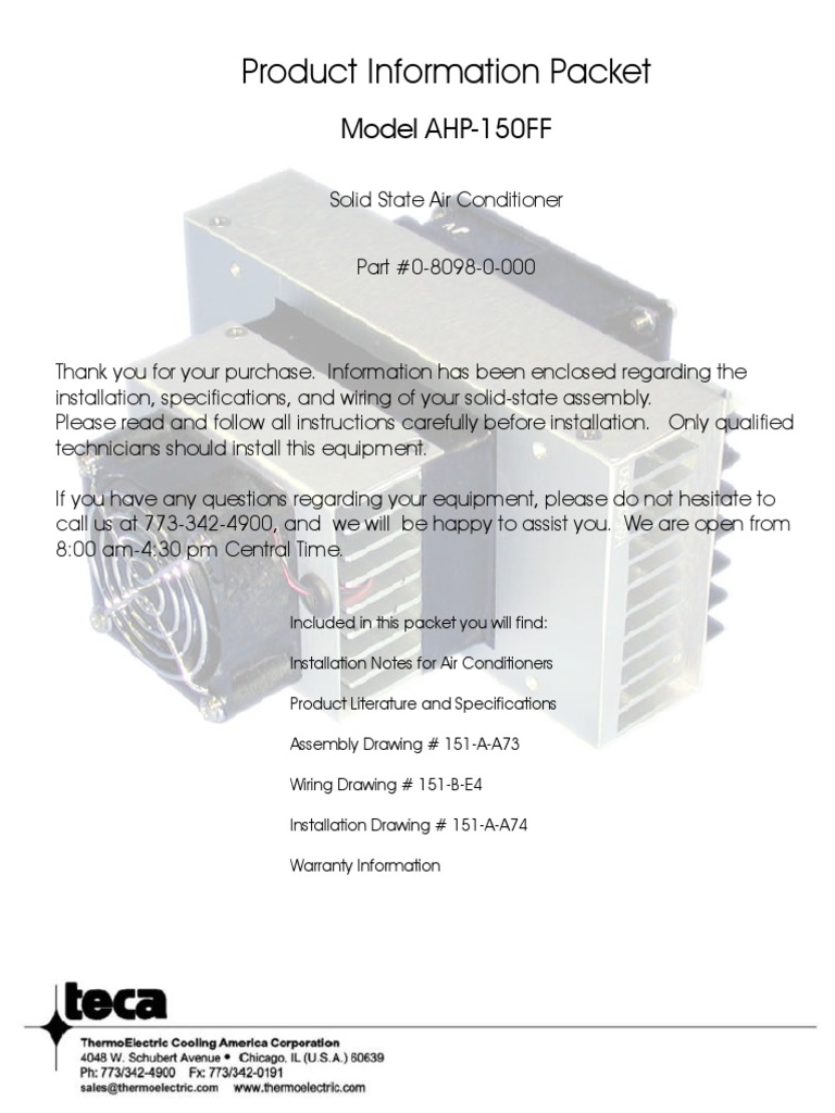 Product Information Packet: Model AHP-150FF | PDF | Air Conditioning ...