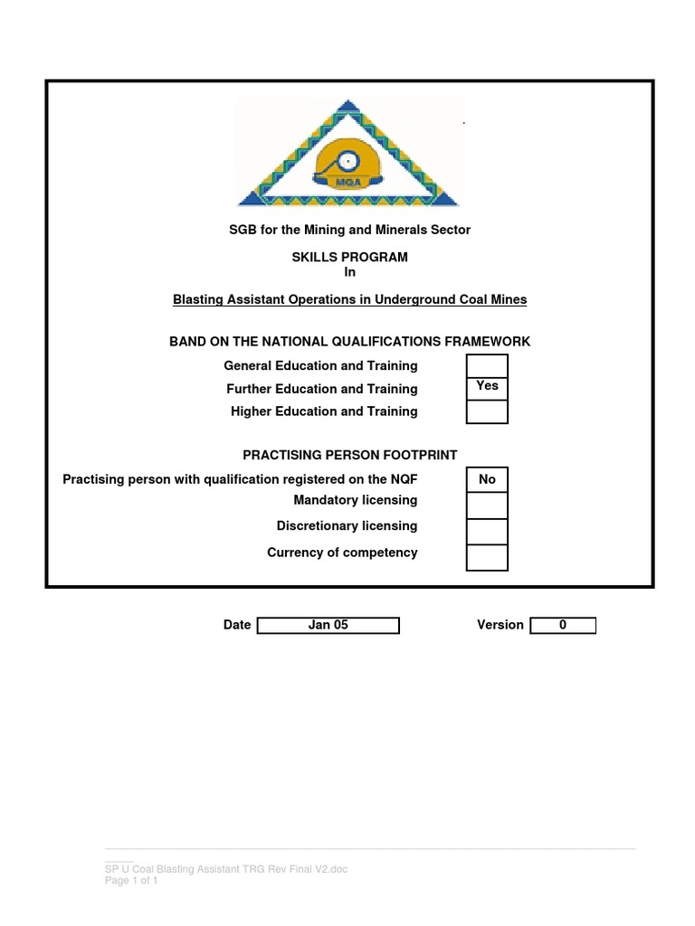 SP U Coal Blasting Assistant TRG Rev Final V2 | PDF | Educational ...