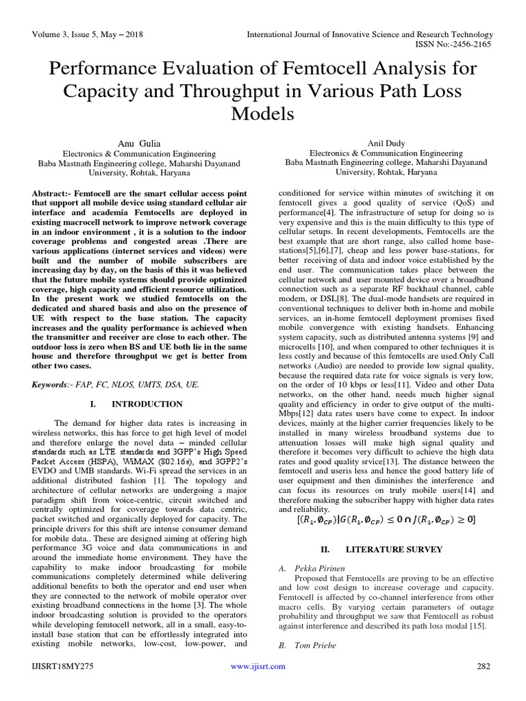 Performance Evaluation of Femtocell Analysis For Capacity and Throughput in Various Path Loss ...
