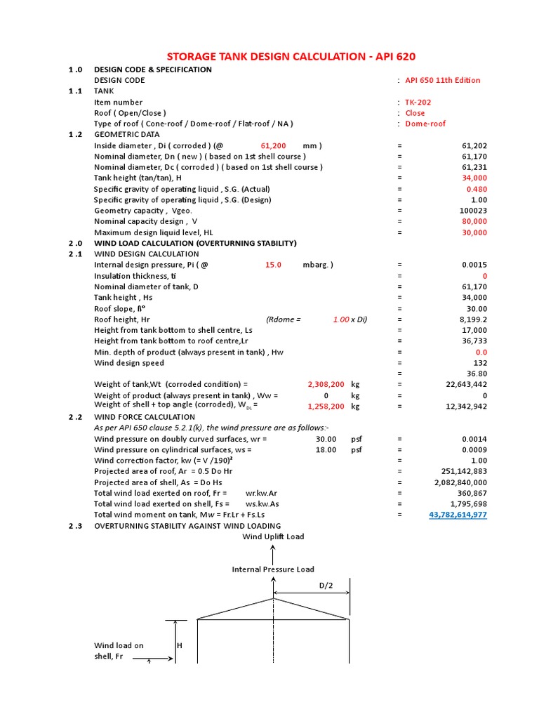 API 620 Storage Tank Design Calculations | PDF | Pressure | Physical ...