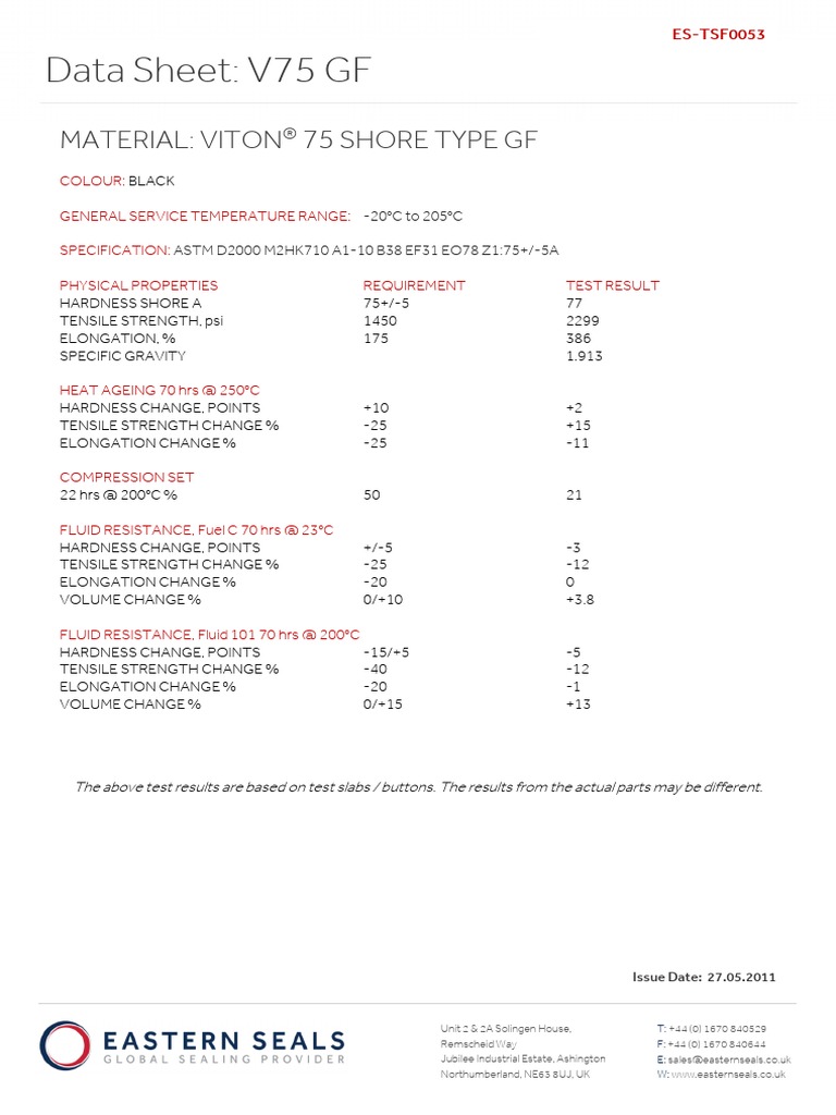 V75 GF - Viton 75 Type GF Material Data Sheet | Ultimate Tensile ...