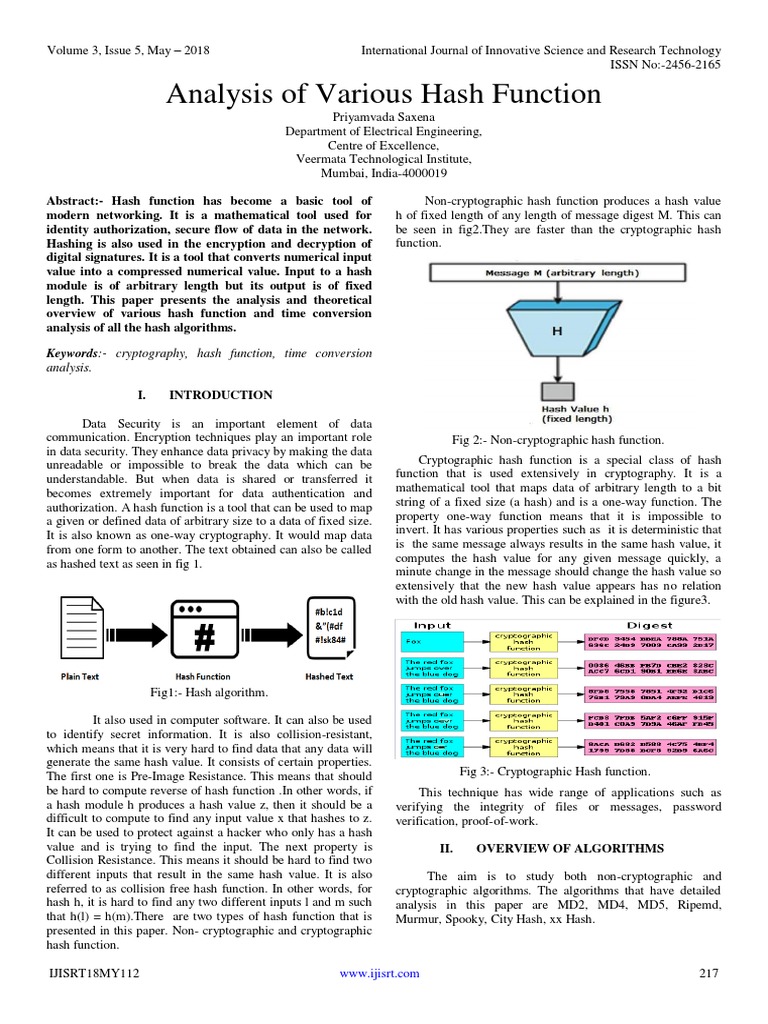Analysis of Various Hash Function | PDF | Cryptography | Secure Communication