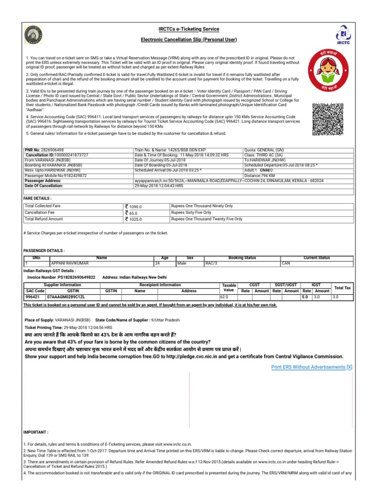 Haridwar Cancelled TCKT | PDF | Identity Document | Ticket (Admission)