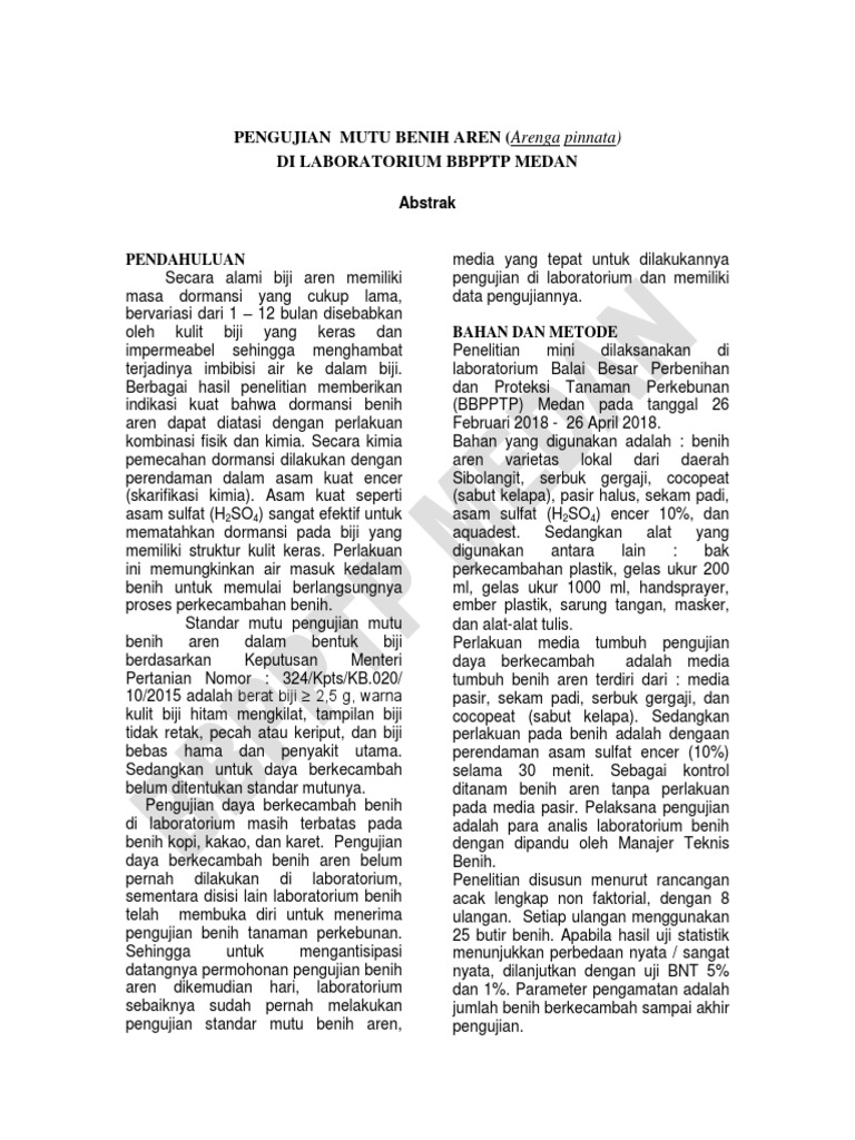 Pengujian Mutu Benih Aren | PDF