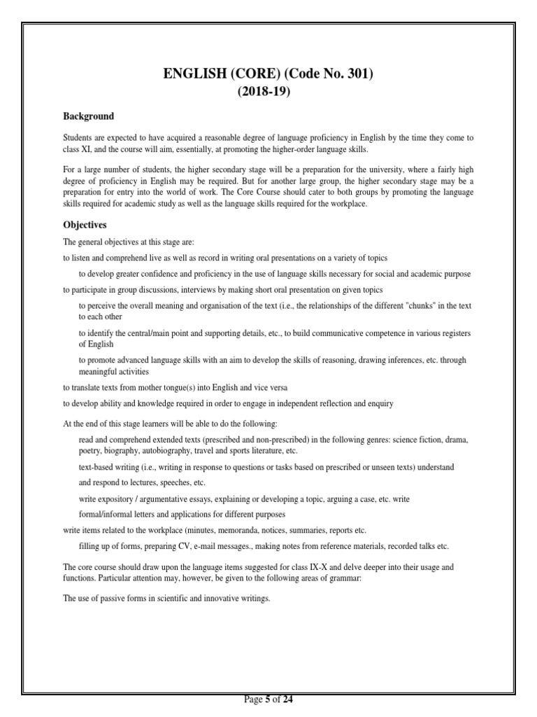 ENGLISH (CORE) (Code No. 301) : Background | PDF | Reading ...