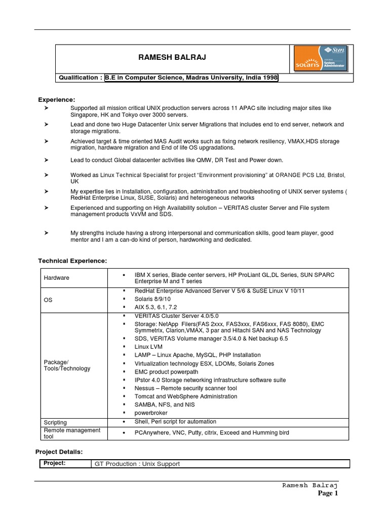 Ramesh Resume | PDF | Linux | System Administrator
