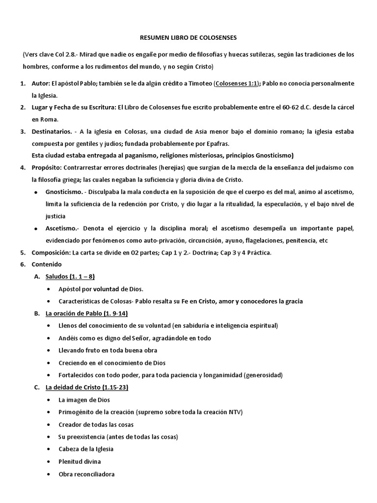 Colosenses: Fe y Doctrina Cristiana | PDF | Epístola a los colosenses | Cristo (título)