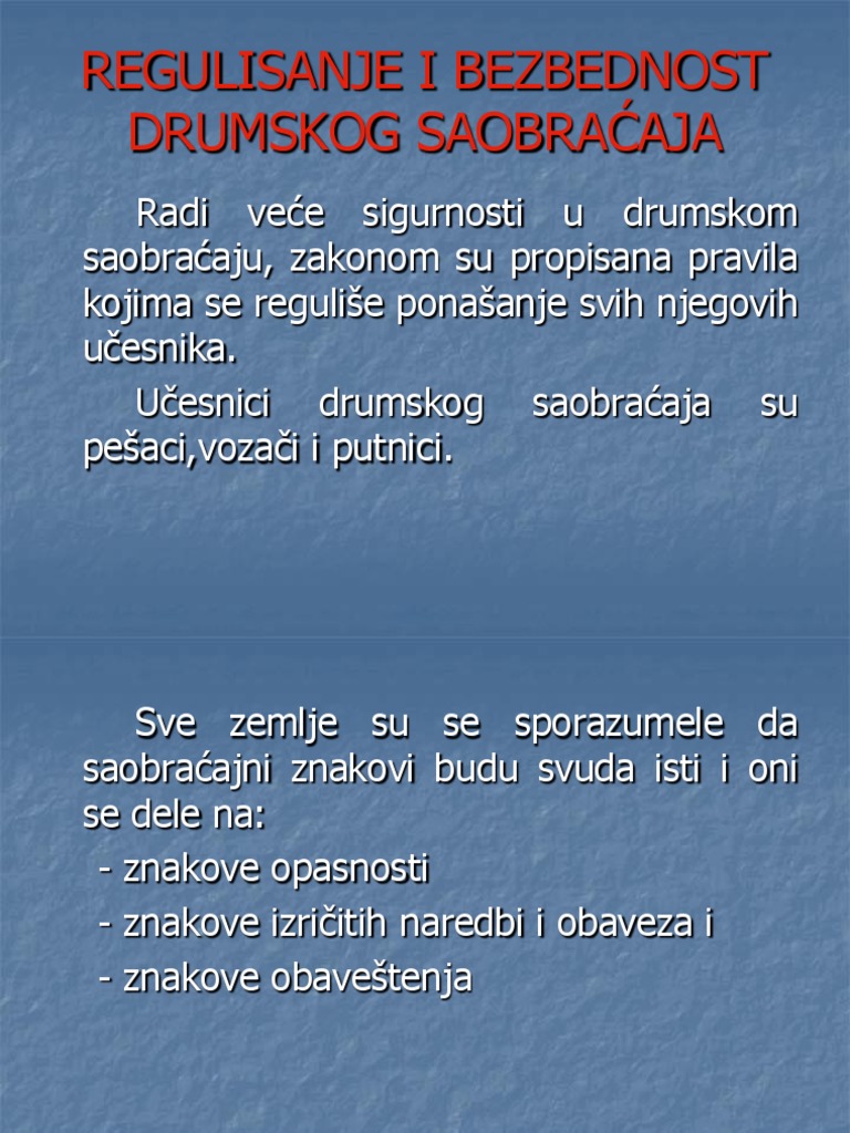 Regulisanje I Bezbednost Drumskog Saobracaja | PDF