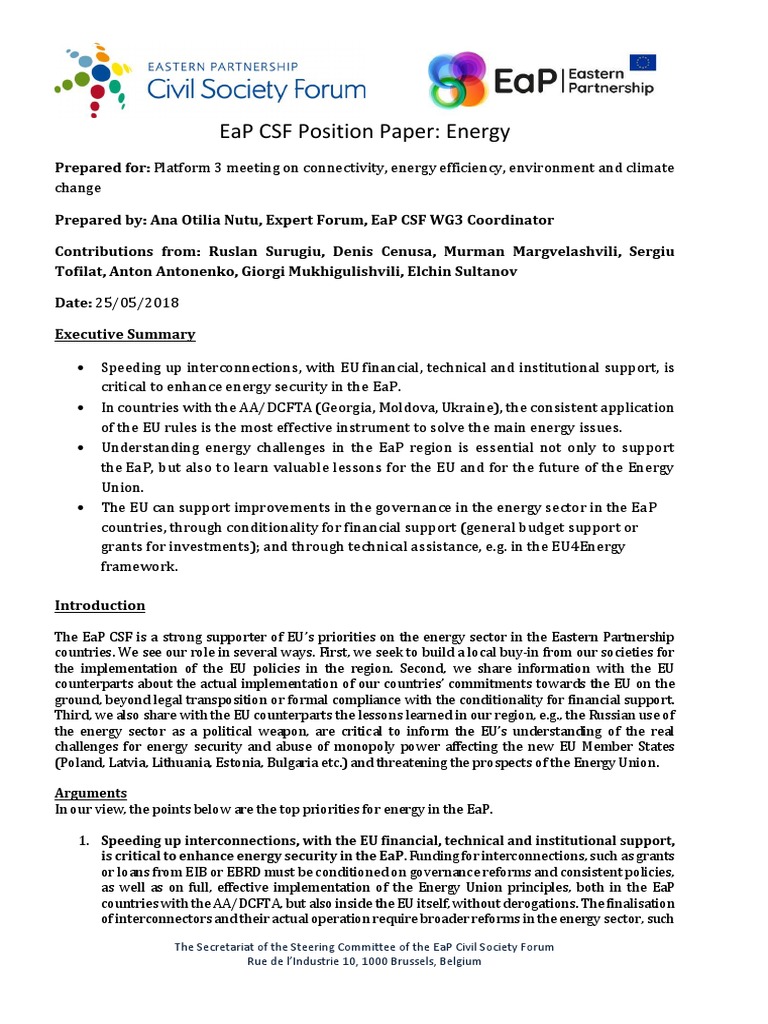 EaP CSF Position Paper 25 05 Energy | PDF | Moldova | European Union
