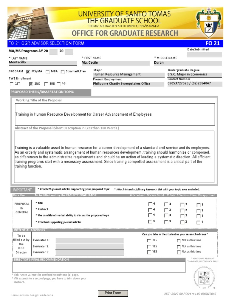 Thesis Proposal Evaluation Form | PDF | Thesis | Academia