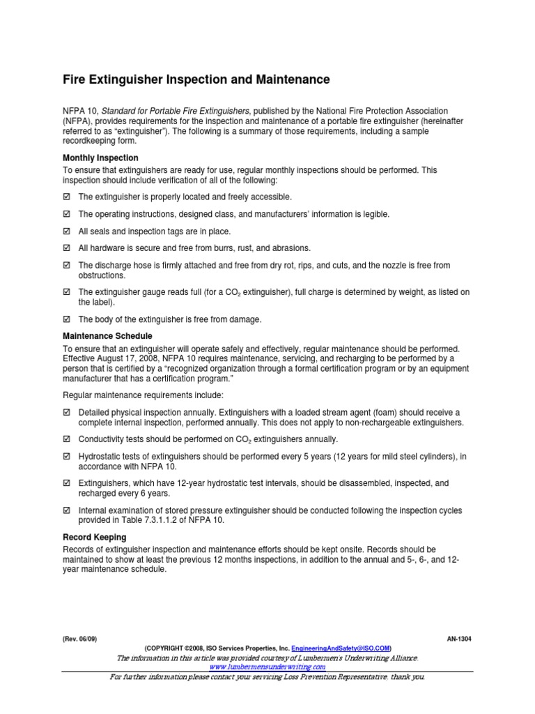 Fire Extinguisher Inspection and Maintenance | PDF | Nature