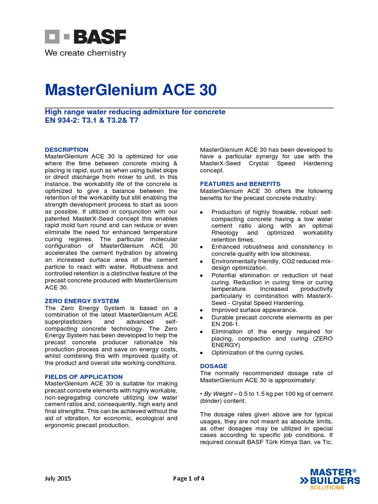 ENG MasterGlenium ACE 30 Tds | PDF | Concrete | Materials
