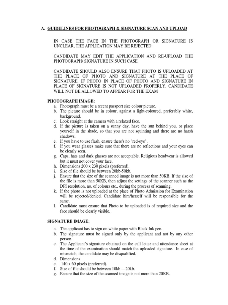 Guidelines for Uploading Clear and Properly Sized Photograph and Signature Images for ...