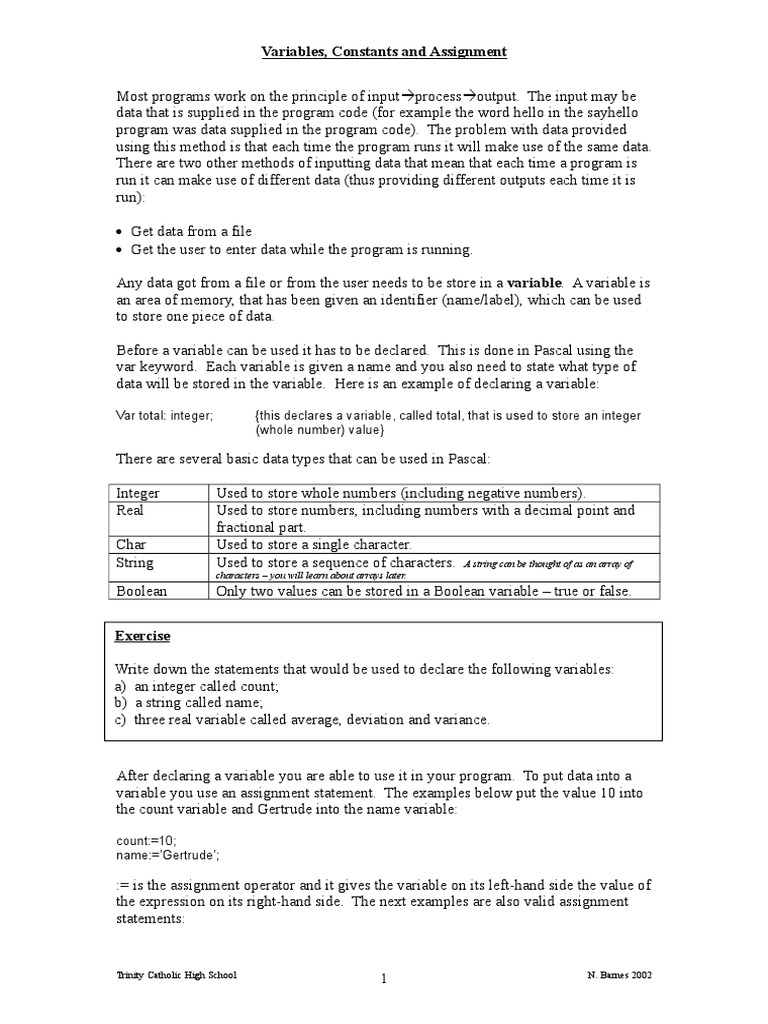Variables, Constants and Assignment | Download Free PDF | Variable ...