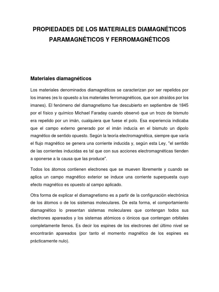 Propiedades de Los Materiales Diamagnéticos Paramagnéticos y ...