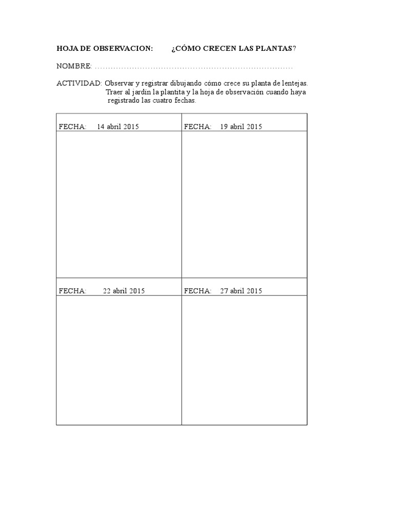 Hoja de Observacion Lentejas | PDF