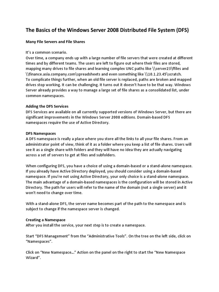 Configure Dfs Namespaces And Replication For File Sharing Pdf