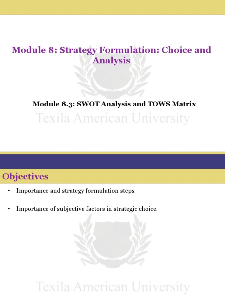 SWOT & TOWS Matrix Strategy Guide | PDF | Swot Analysis | Strategic ...