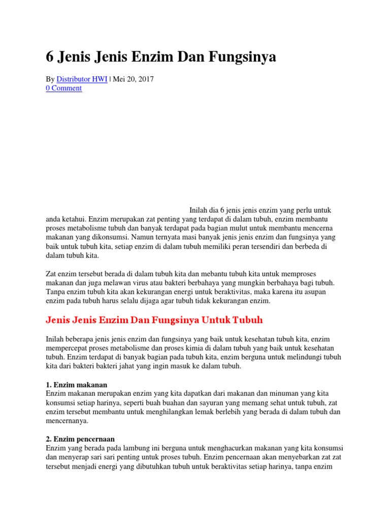 6 Jenis Jenis Enzim Dan Fungsinya | PDF