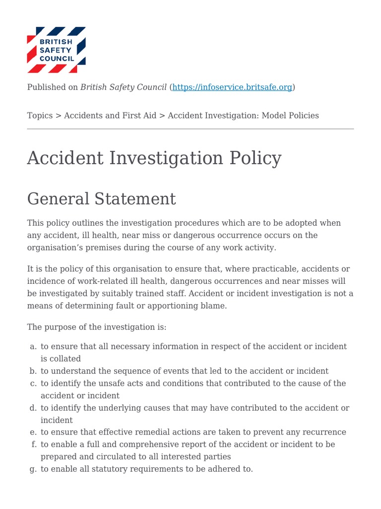 Accident Investigation Policy | PDF | Employment | Policy