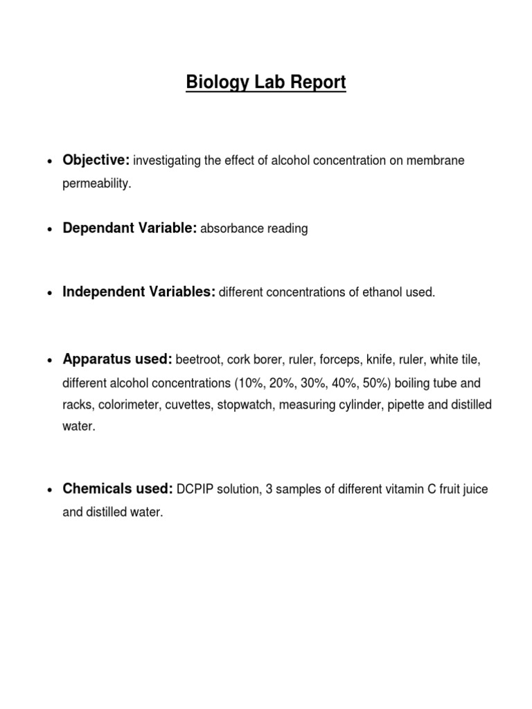 Biology Lab Report: Objective | PDF