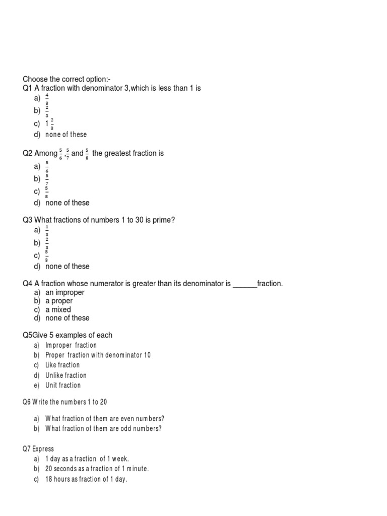 CBSE Class 6 Maths Practice Worksheets | PDF | Fraction (Mathematics ...