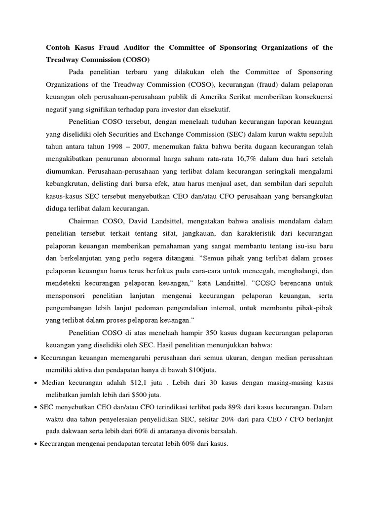Contoh Kasus Fraud Auditor The Committee of Sponsoring Organizations of ...