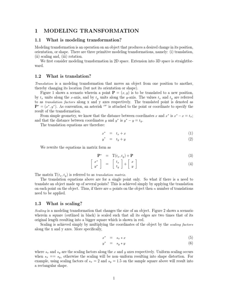 1.1 What Is Modeling Transformation? | PDF | Cartesian Coordinate ...