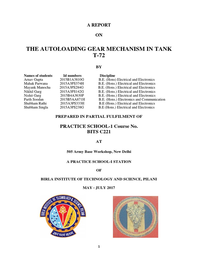 The Autoloading Gear Mechanism in Tank T-72: A Report ON | PDF ...