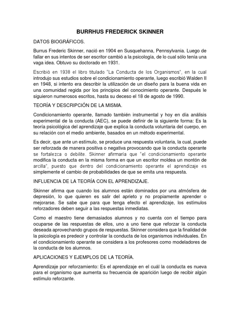 Burrhus Frederick Skinner | PDF | Behaviorismo | Comportamiento