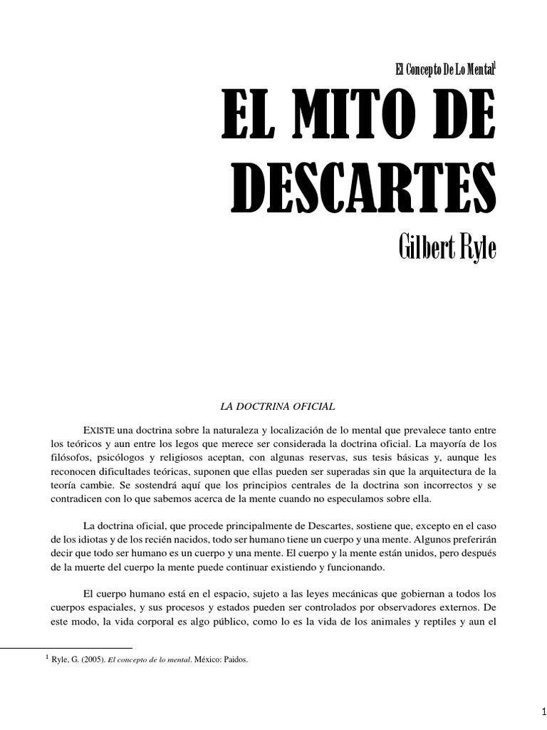 Gilbert Ryle - El Mito de Descartes | PDF | Mente | René Descartes